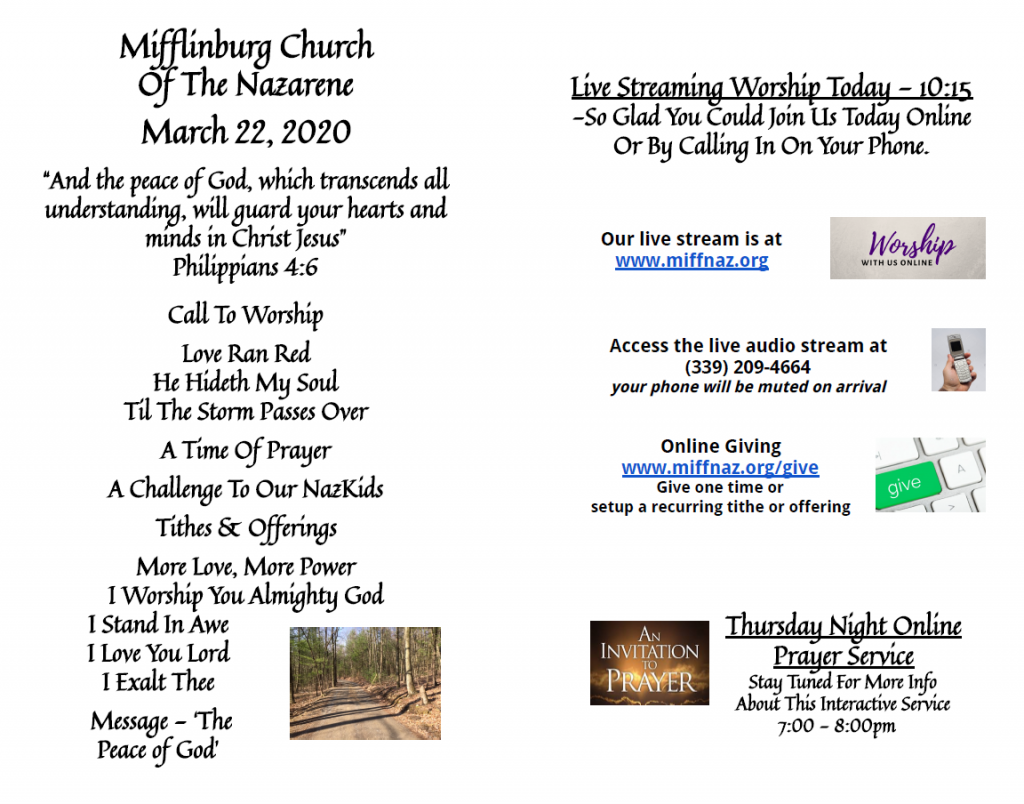 Bulletin Insert (2020-03-21) – Mifflinburg Church of the Nazarene
